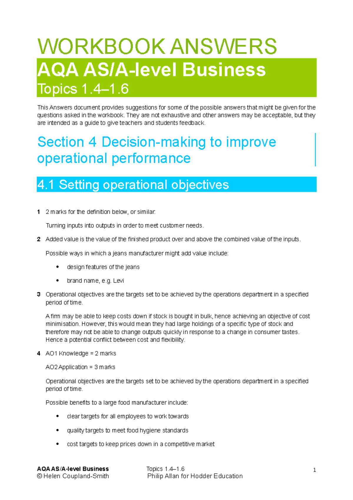 AQA AS/A-level Business Workbook Answers: Decision-Making Insights ...
