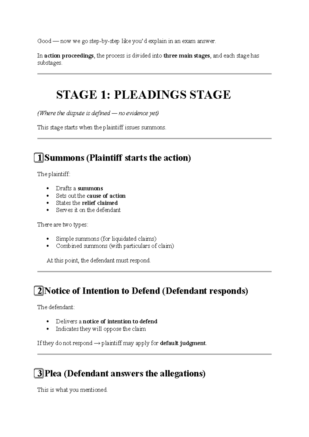 Action Proceedings Stages: A Comprehensive Overview for Exam Prep - Studocu