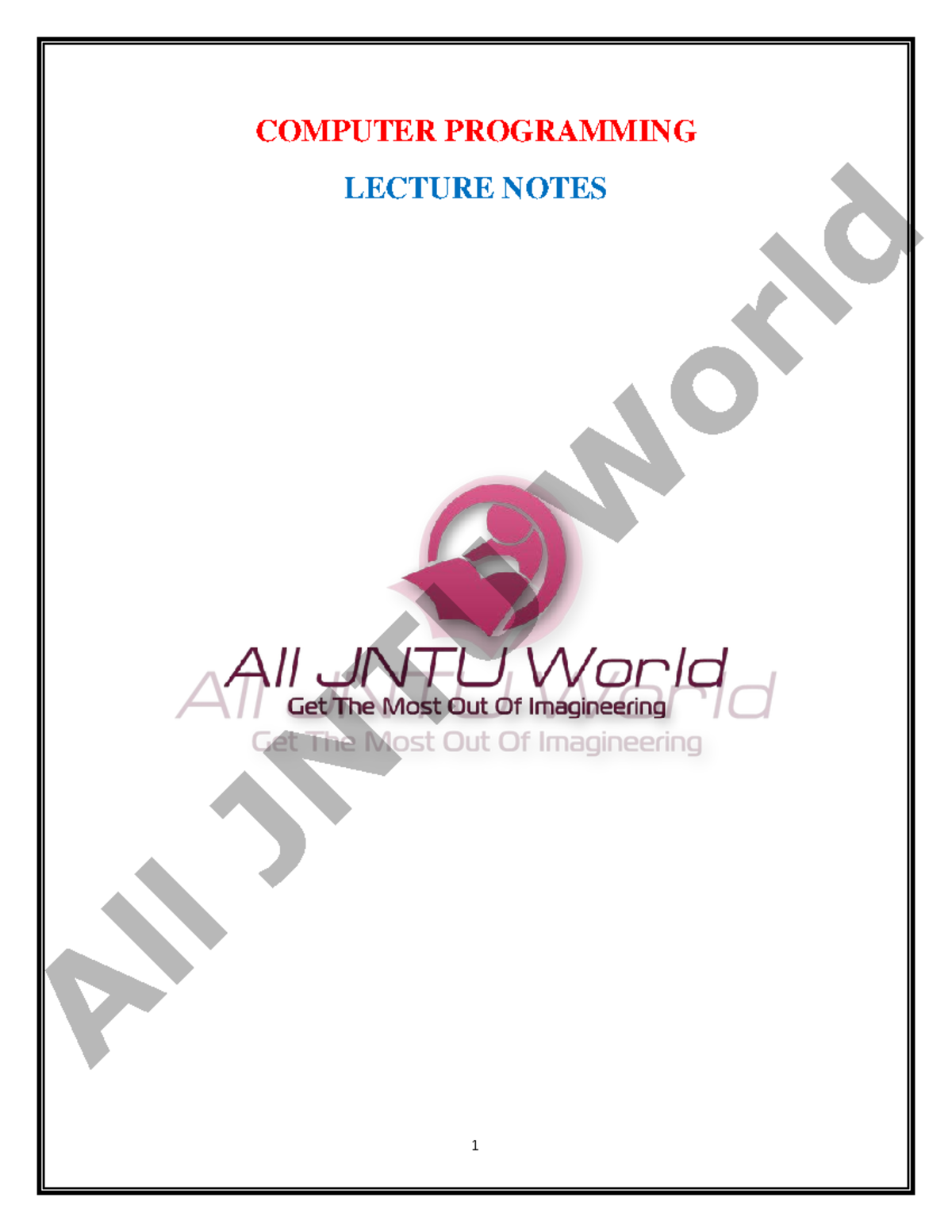 Computer Programming Lecture Notes (CSE 101) - Studocu