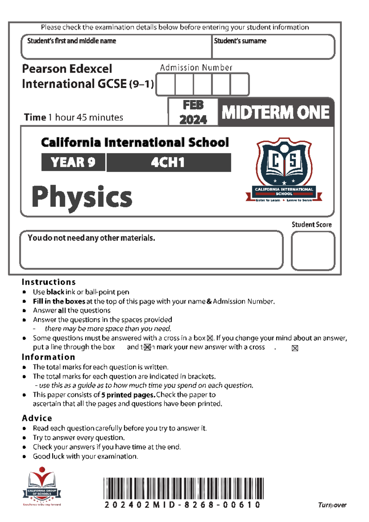 International GCSE Physics Exam Details - Grade 9A 2024 - Studocu