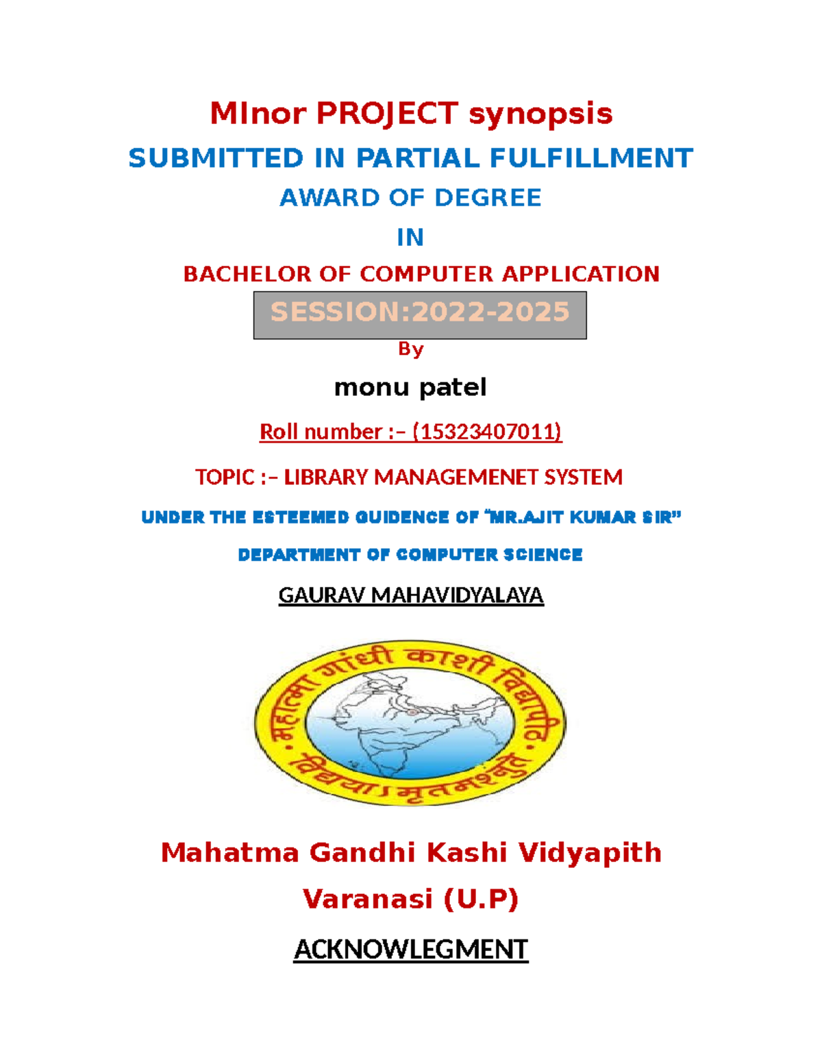 Library Management System Project Synopsis - BCA Final Year - Studocu