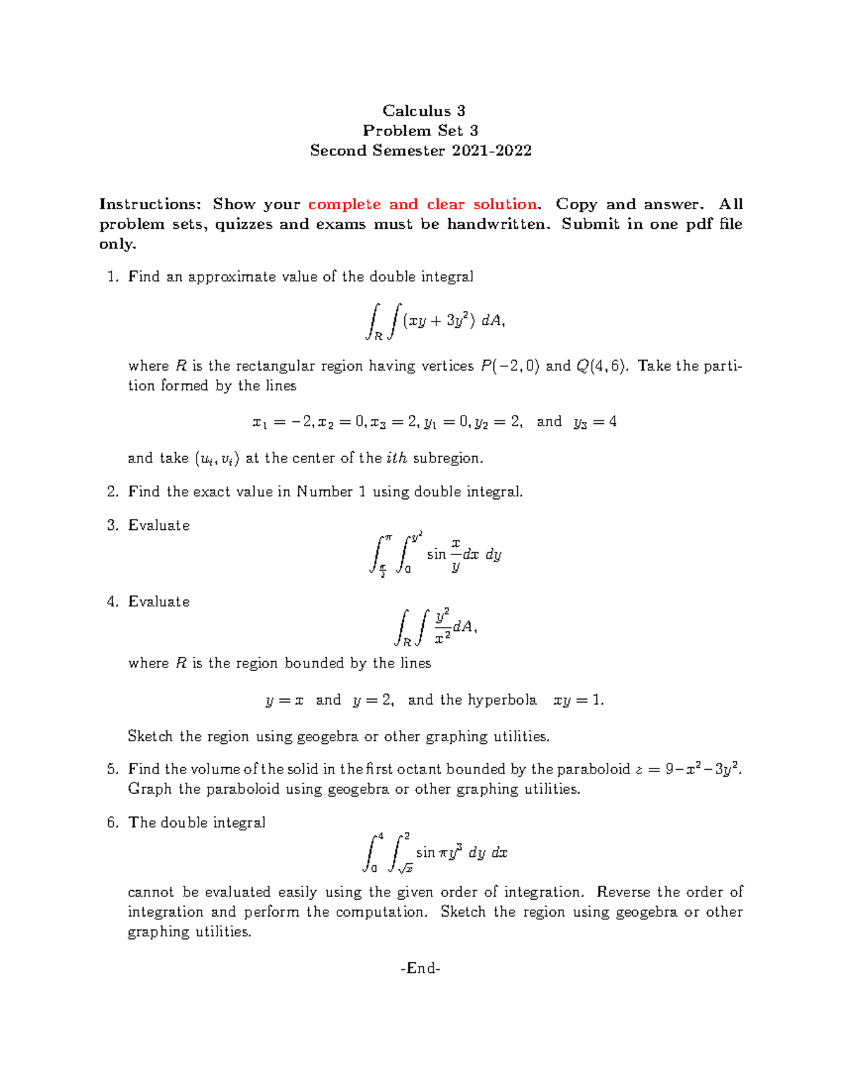 Calculus 3-Problem Set 3 5080a69e619217187 e5409c468b1cc01 - Calculus 3 ...