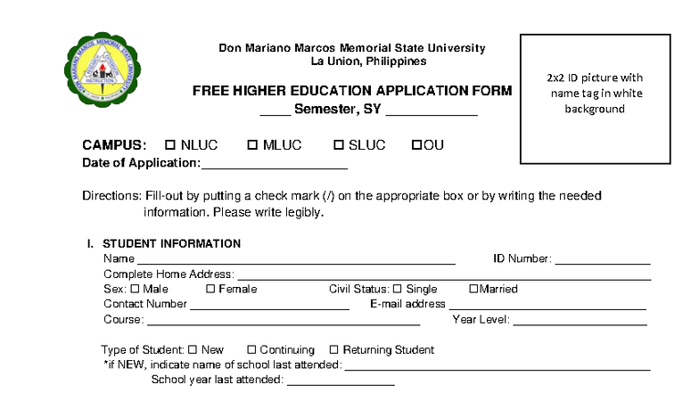 Free Higher Education Application Form v2 - Don Mariano Marcos Memorial ...