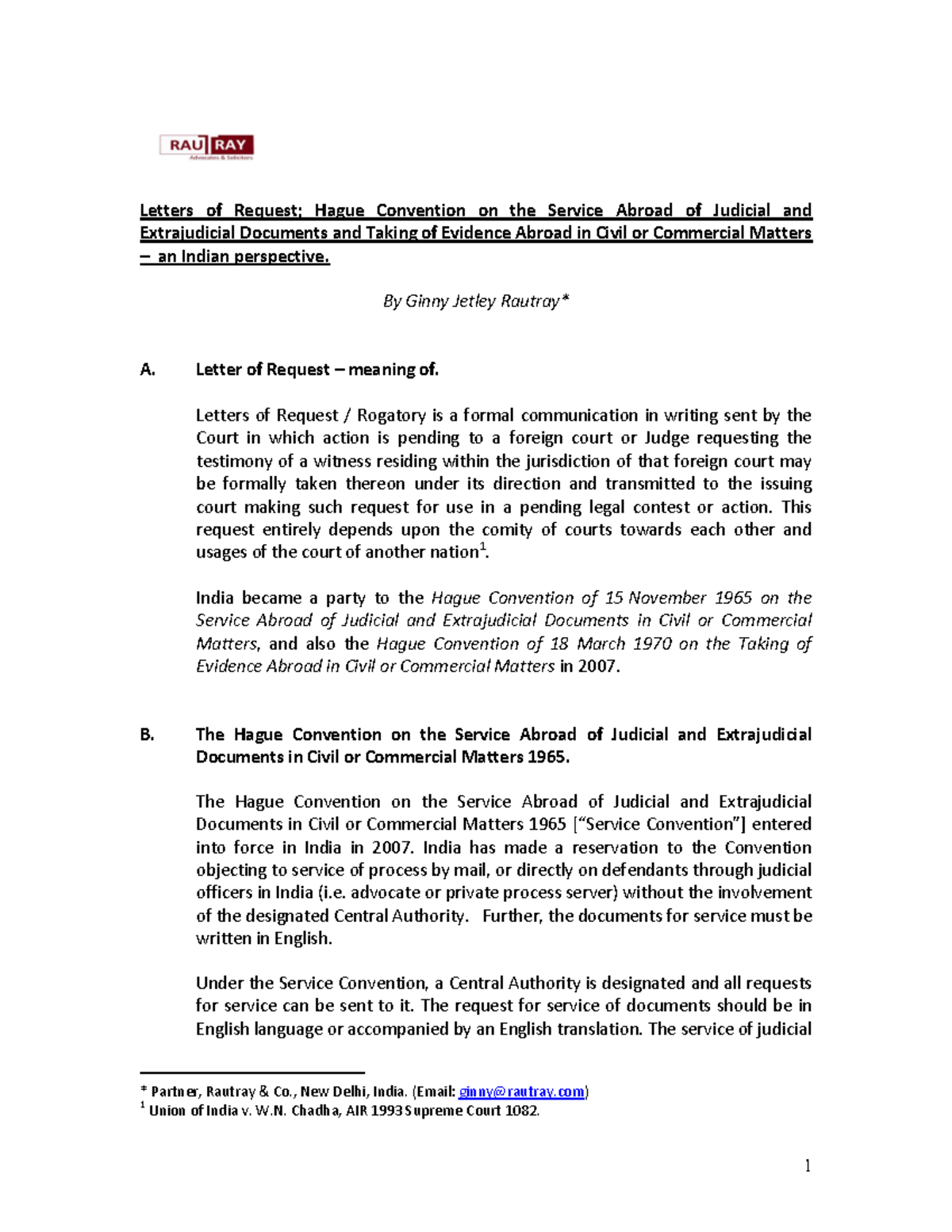 Hague Convention Letters of Request: An Indian Perspective (Law 101 ...