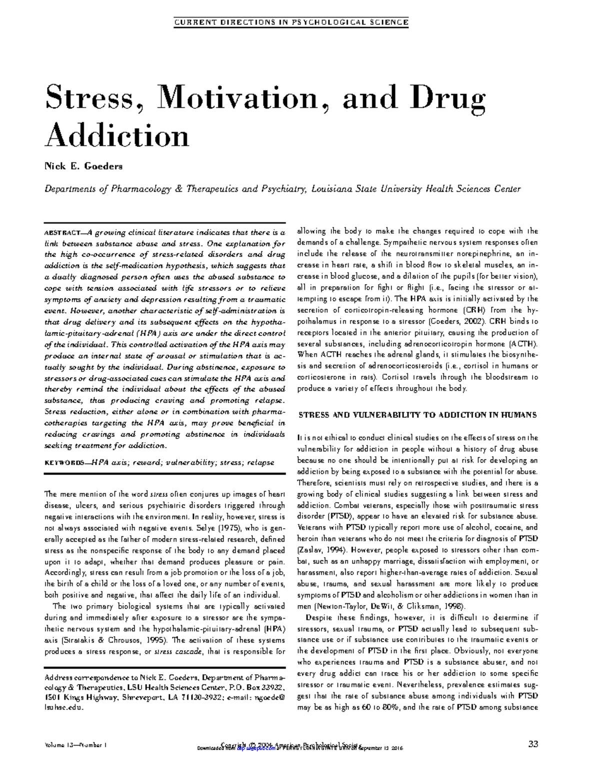 Goeders 2004-1 - yes it kis - Stress, Motivation, and Drug Addiction ...