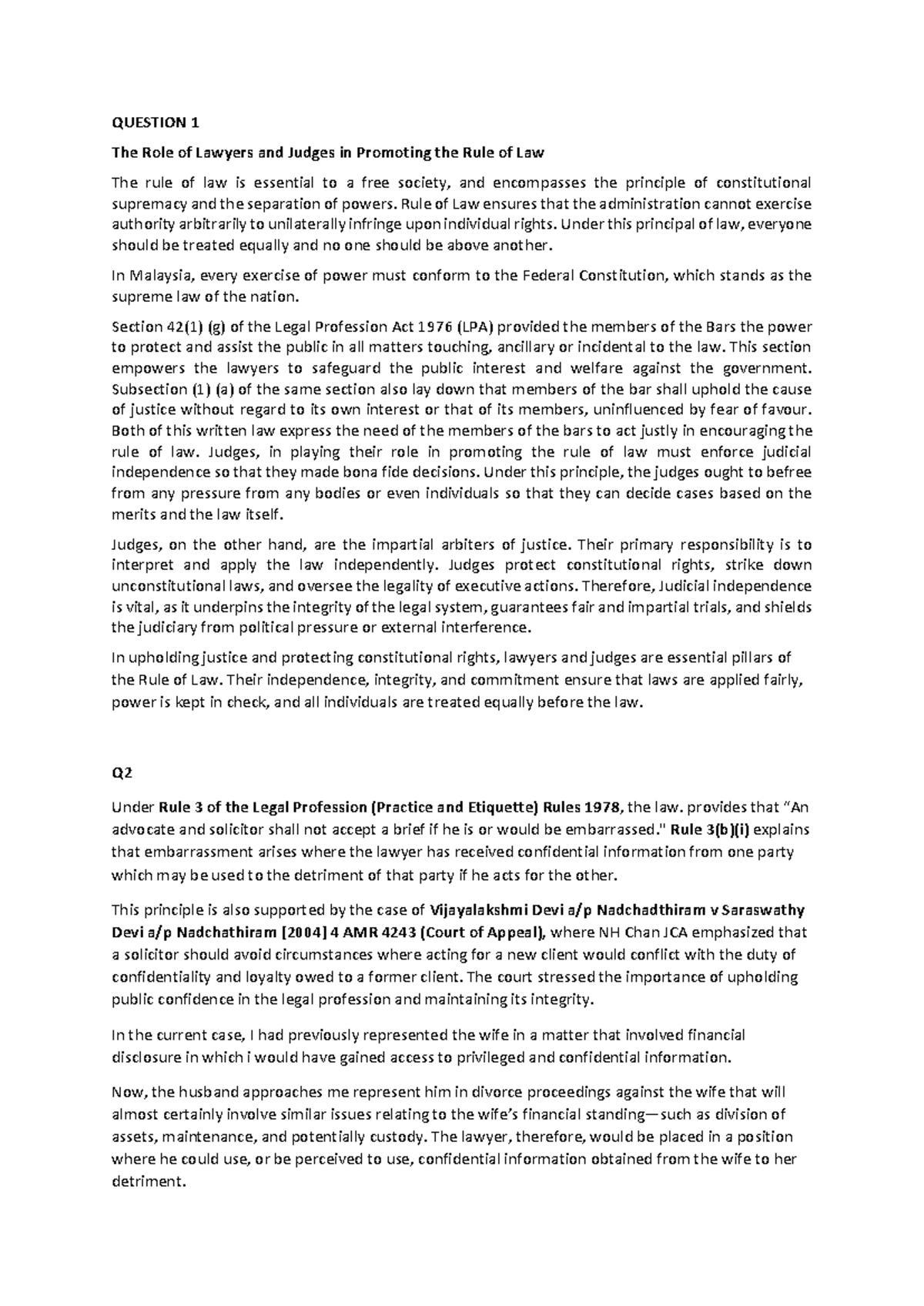 Ethics Essay: The Role of Lawyers & Judges in Upholding the Rule of Law ...