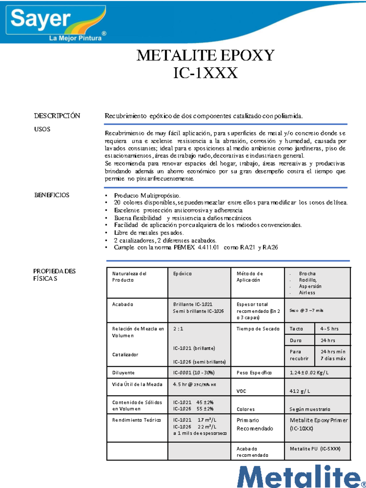 IC1XXX - Hoja de Seguridad Metalite Epoxy Primer y Aplicación - Studocu