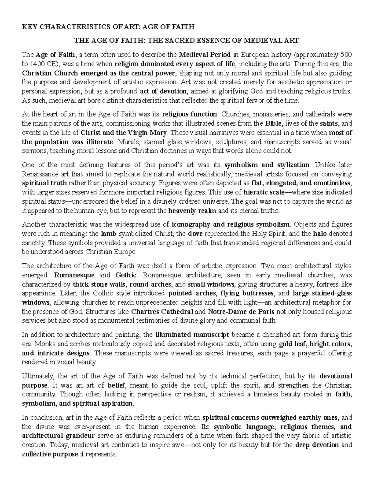 Art in the Age of Faith: Key Characteristics and Expressions - Studocu