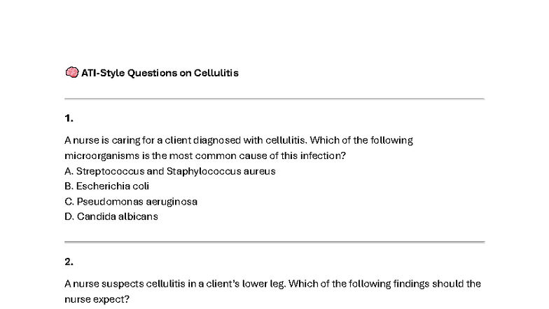 ATI-Style Questions on Cellulitis: Nursing Assessment & Interventions ...