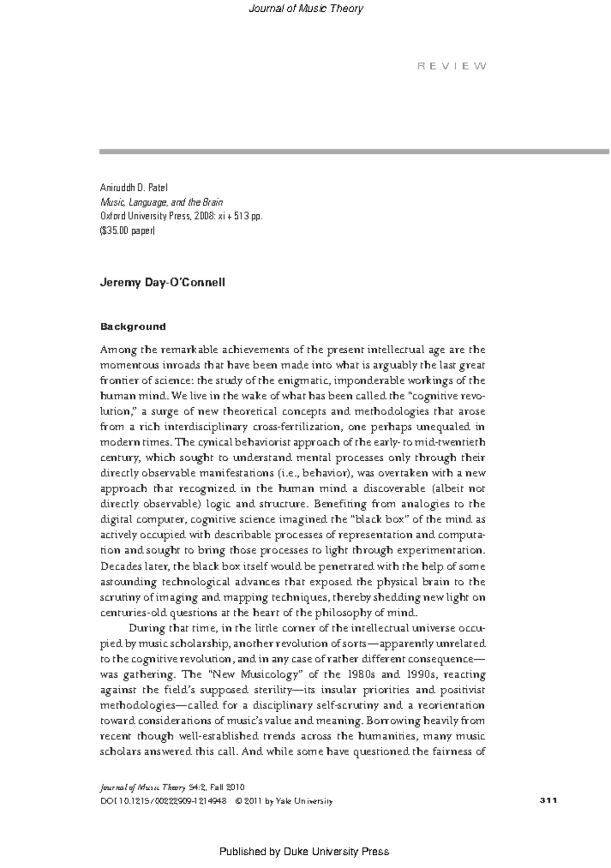 Music, Language, and the Brain: A Review of Patel's Insights - Studocu