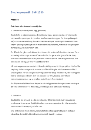 [Solved] hva er smitte kjeden - Hygiene og mikrobiologi (SYP 1130 ...