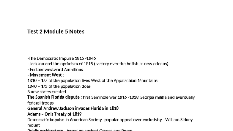 Test 2 Module 5 Notes: Democratic Impulse & Jacksonian Era (1815-1848 ...