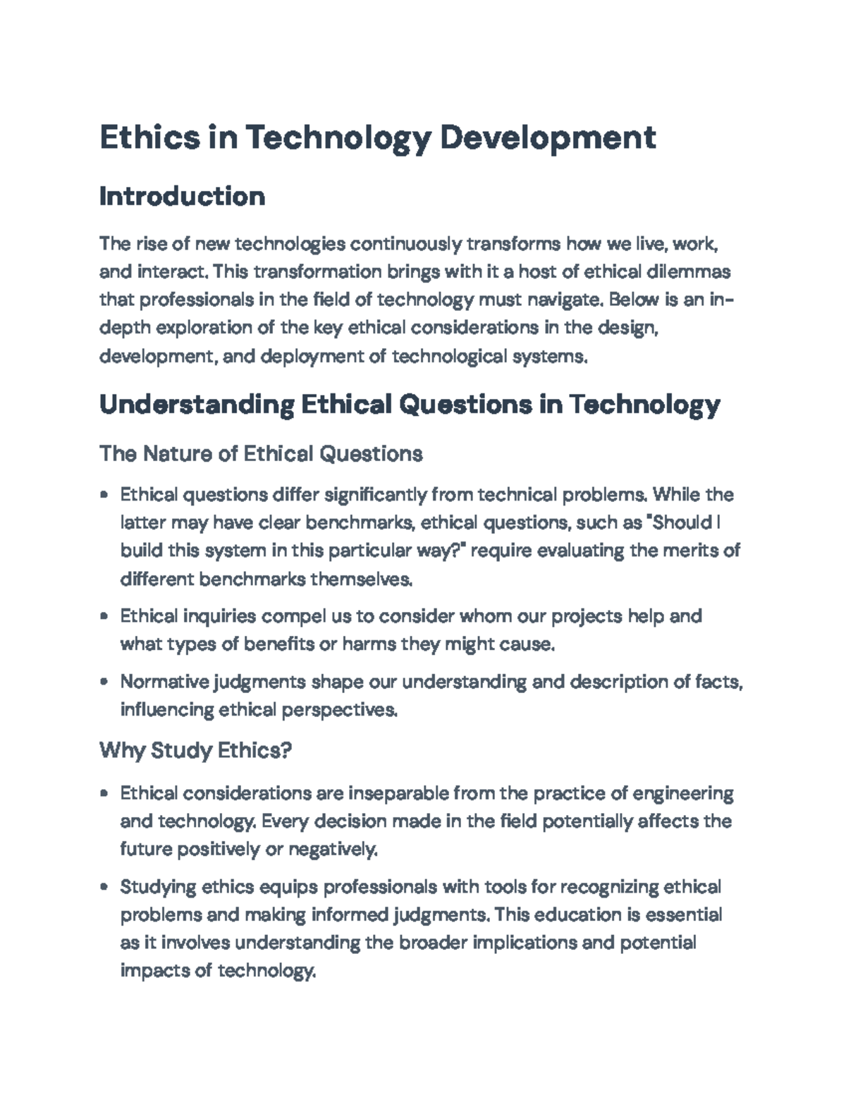 Ethics in Technology Development: Key Considerations and Challenges ...