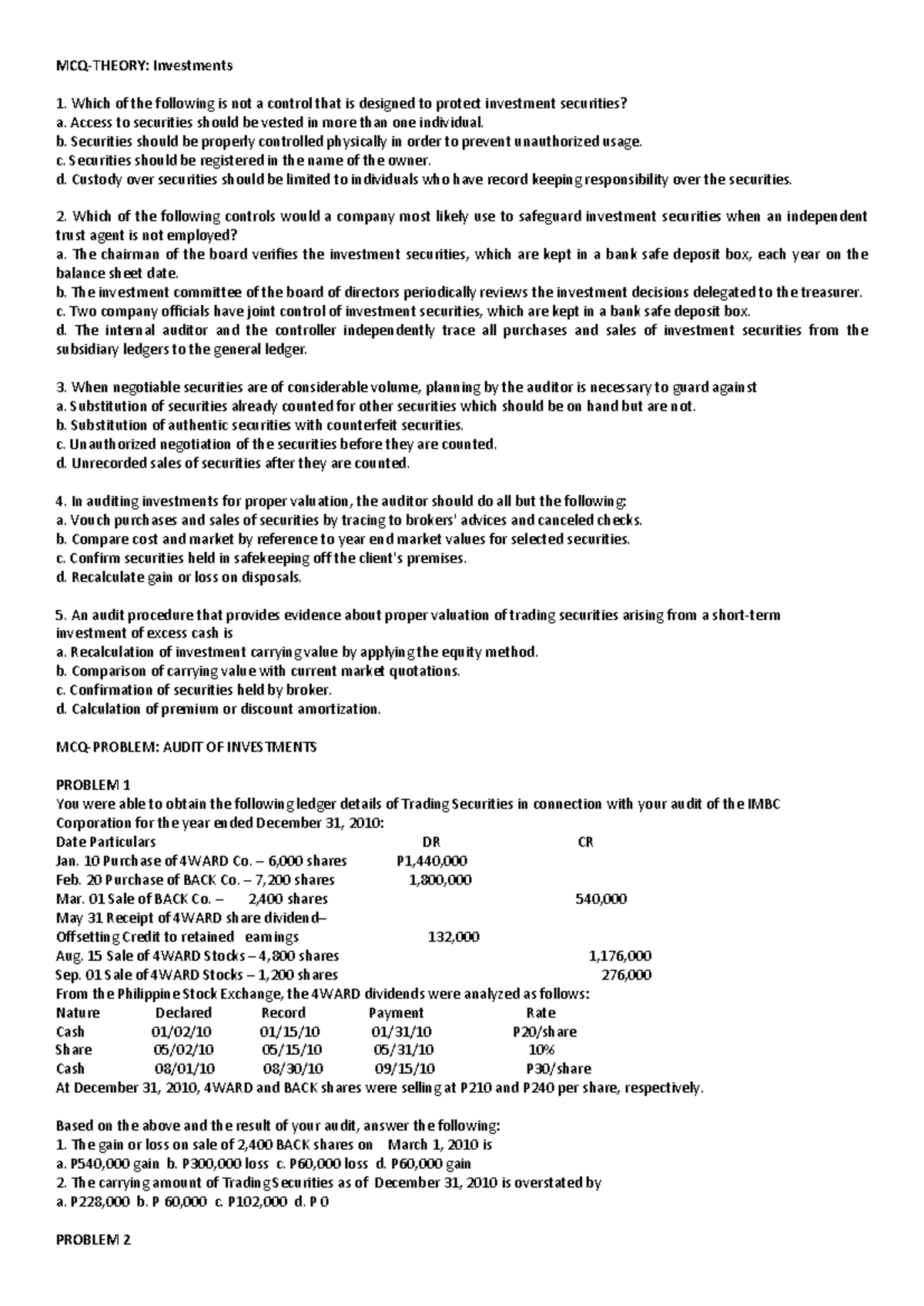 Investments 1: Audit Procedures and Valuation Techniques for Securities ...