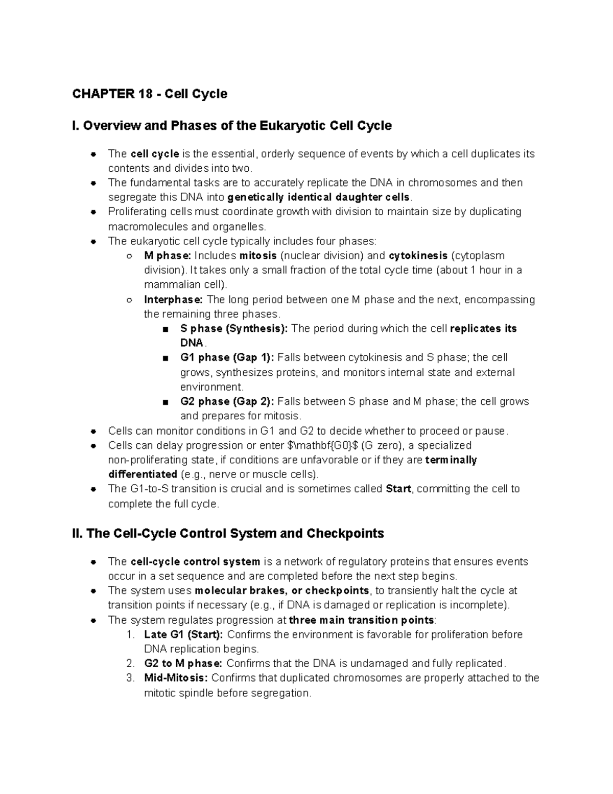Lecture 20-21: CH18 - Overview of the Eukaryotic Cell Cycle - Studocu