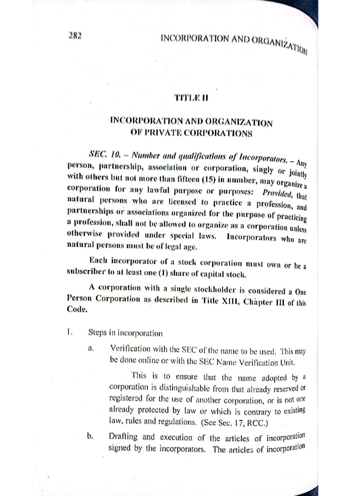 RCC Title II - Incorporation & Organization Final Exam Notes - Studocu