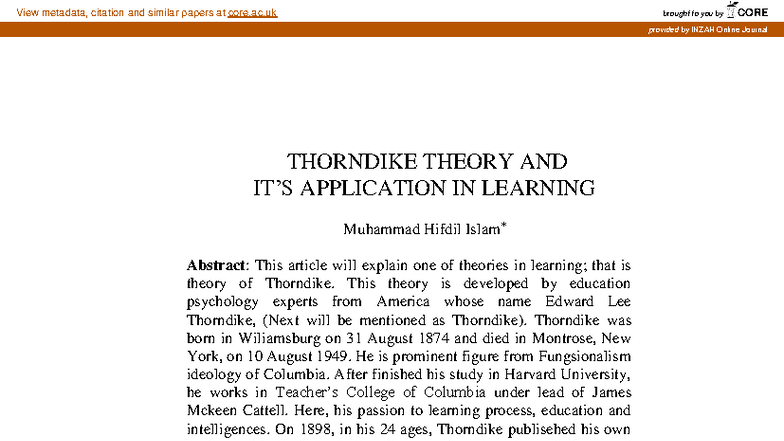 Thorndike Theory and Its Application in Learning: A Comprehensive ...
