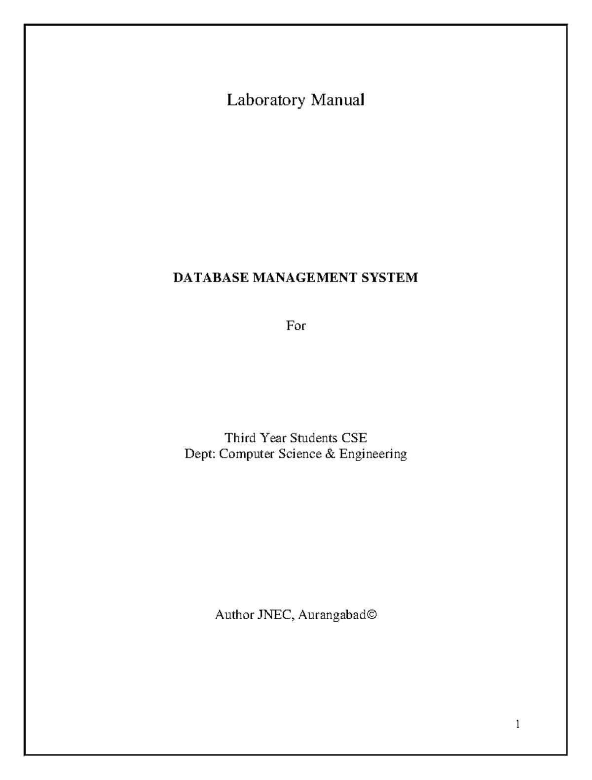 Laboratory Manual for Database Management System (CSE 3rd Year) - Studocu