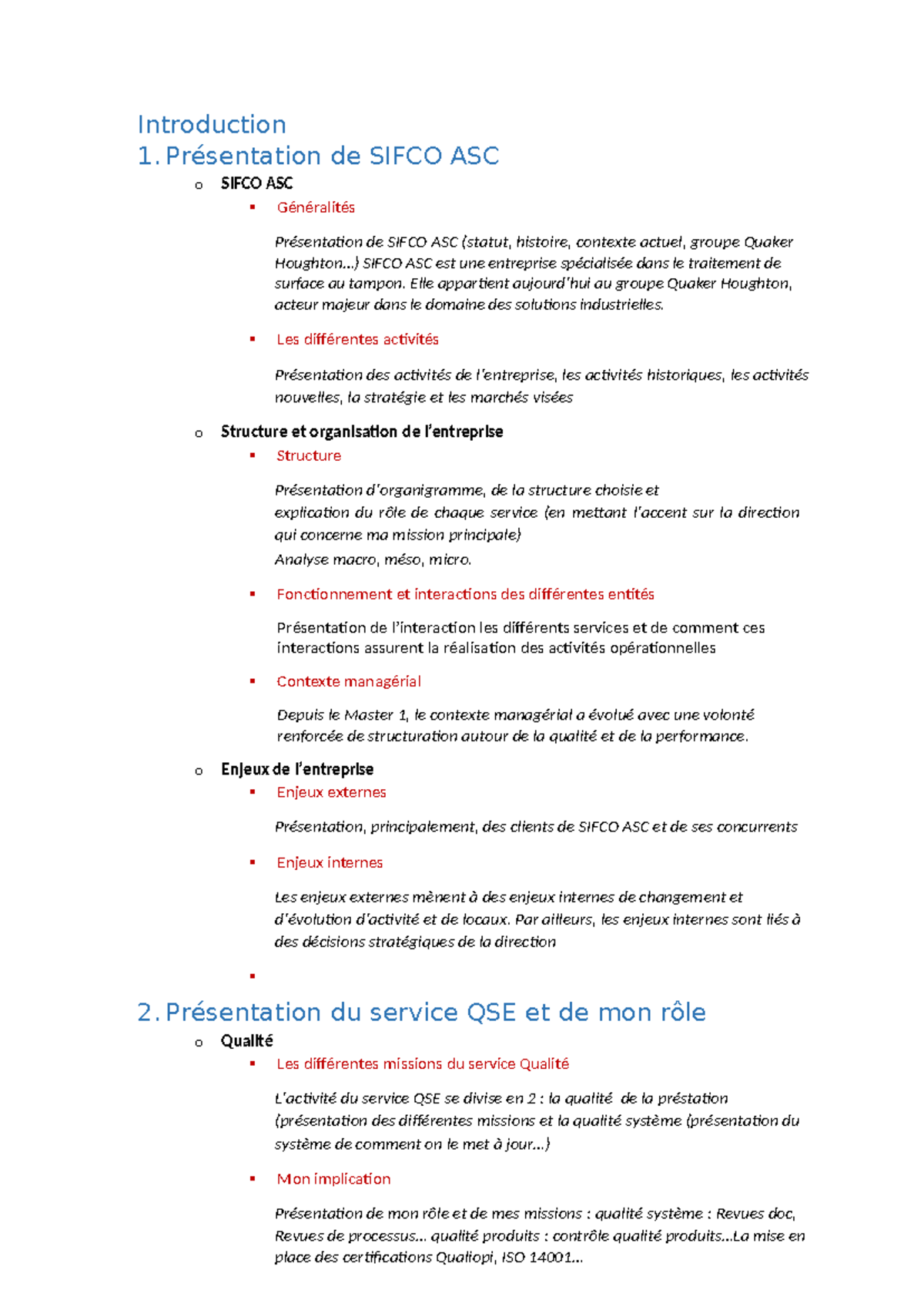 Plan de Rapport d'Activité - SIFCO ASC et Certification ISO 14001 - Studocu