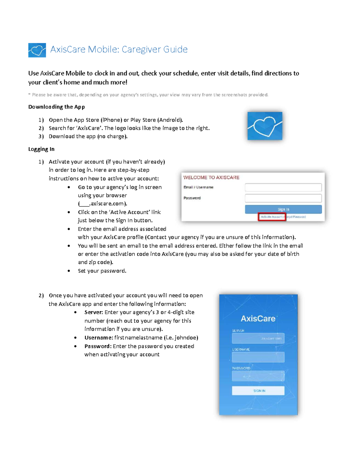AxisCare Mobile Caregiver Guide: Essential App Instructions - Studocu