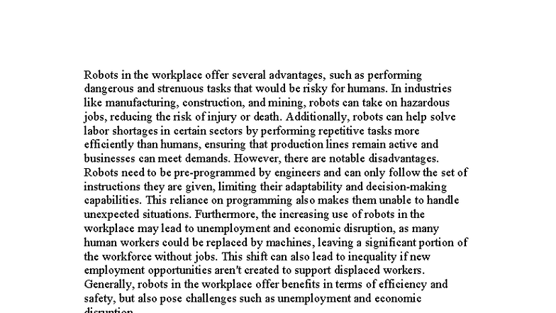 Advantages and Disadvantages of Robots in the Workplace - Studocu