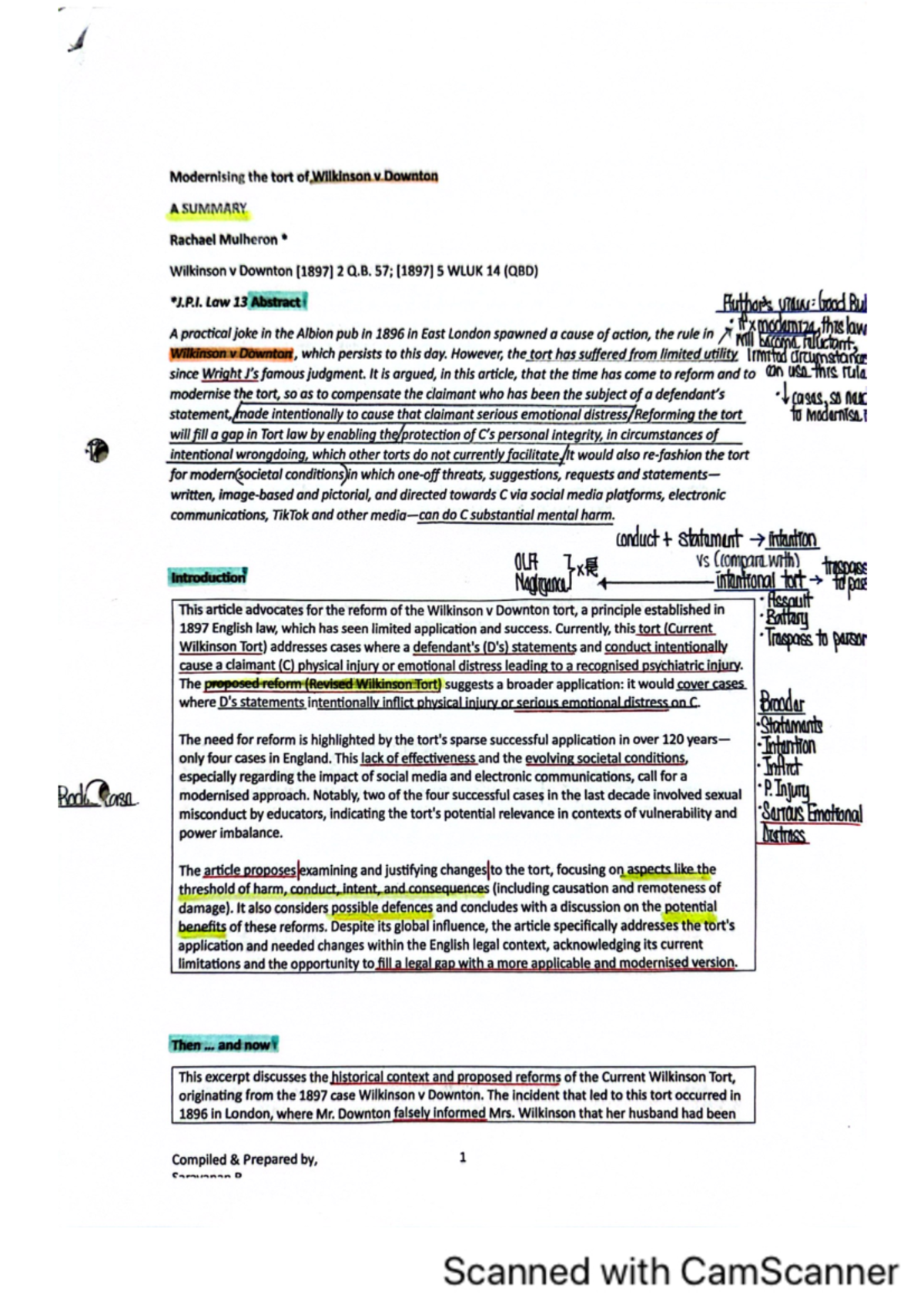 Summary Wilkinson v Downton - tort law - Studocu