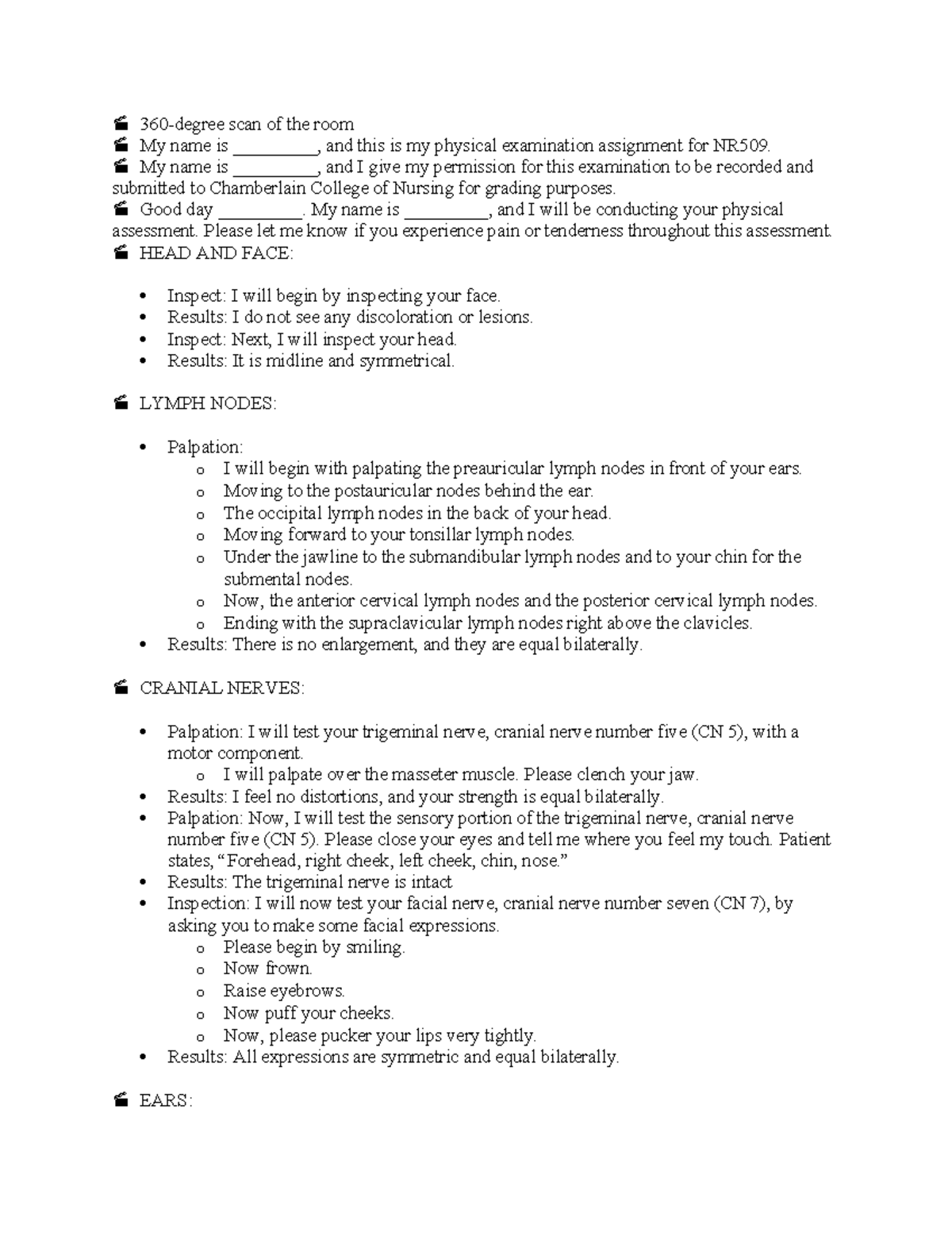 NR509 - Physical Assessment Video Transcript Overview - Studocu