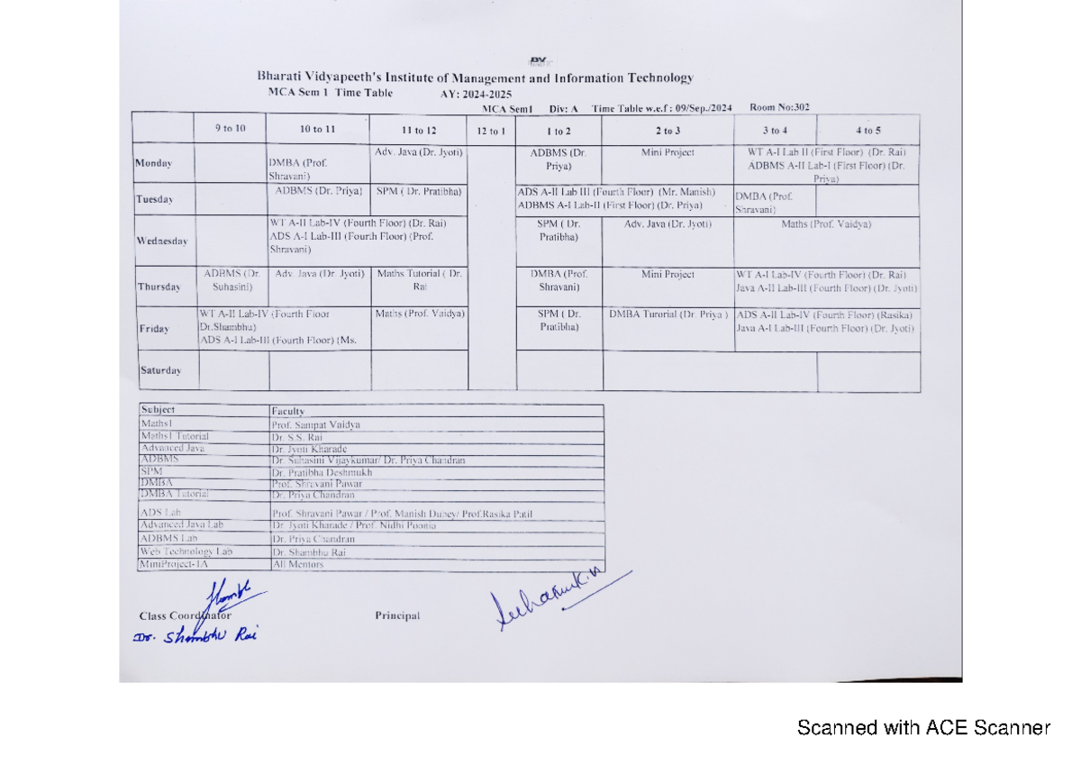 MCA Sem 1 Time Table (AY 2024) - Bharati Institute - Studocu