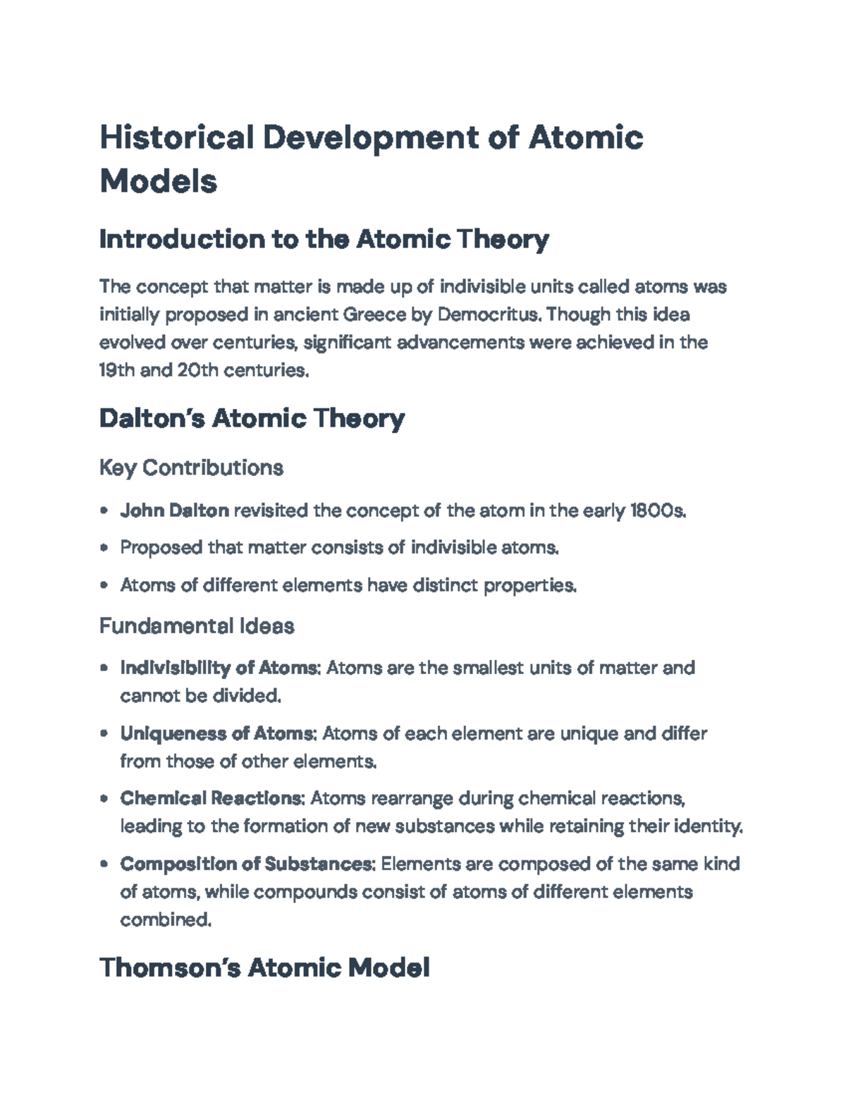 Historical Development of Atomic Models: Concepts and Contributions ...