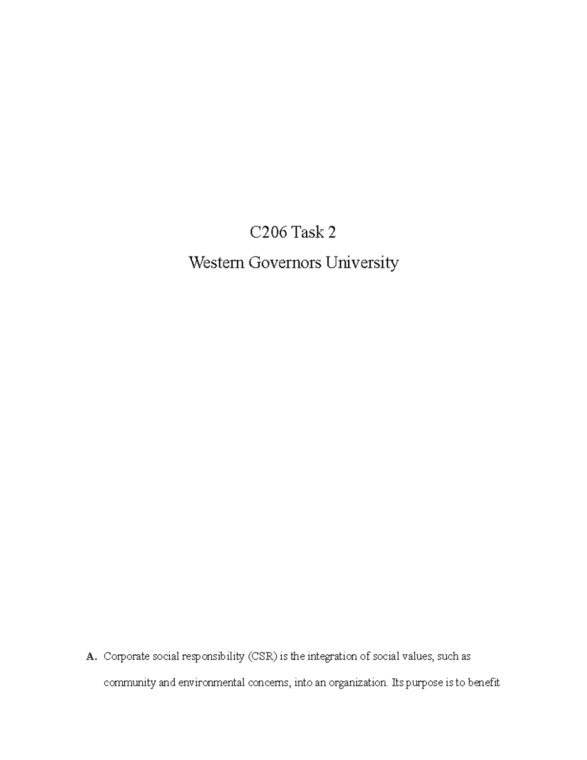 C206 Task 2 - Ethics Audit on Corporate Social Responsibility and ...