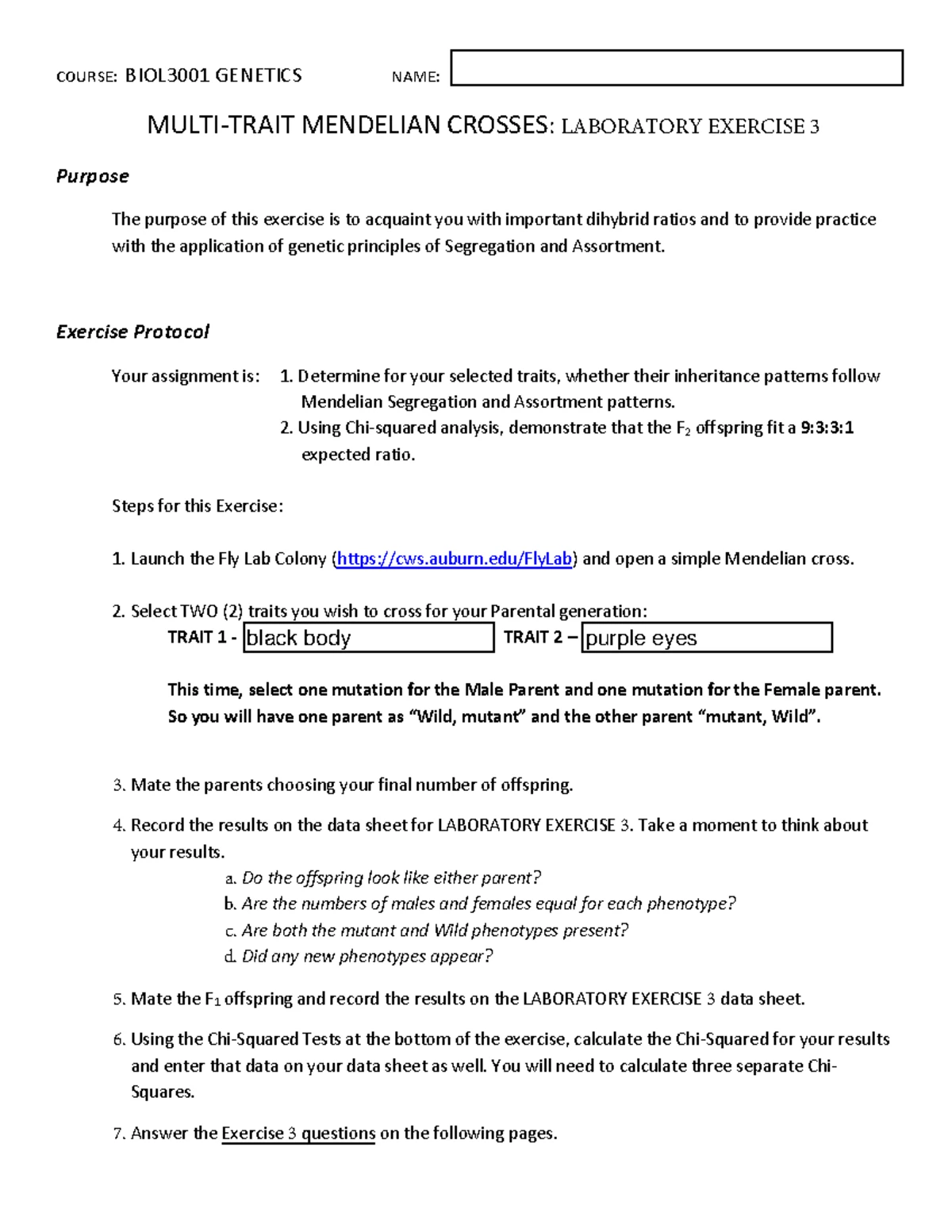 Lab Report 8: Genetics Study - BIOL 3001 - Studocu