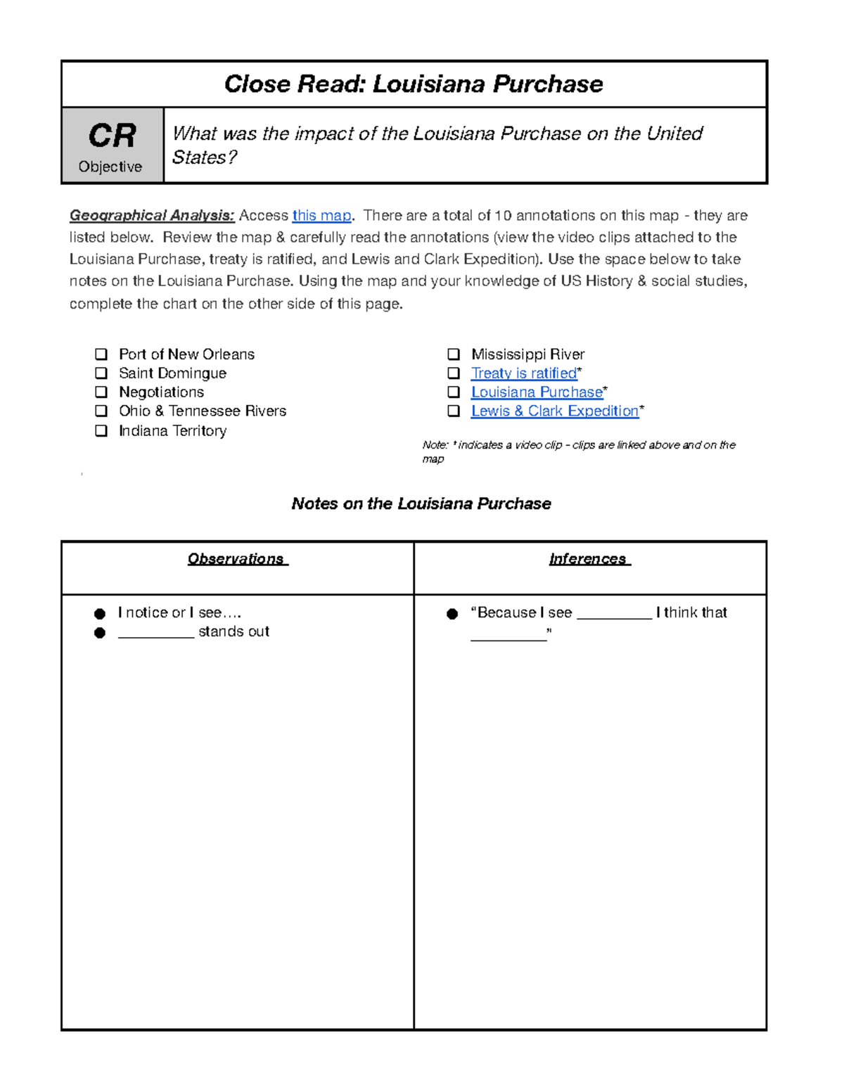Unit 3A Close Read Louisiana Purchase Google Maps - Close Read ...