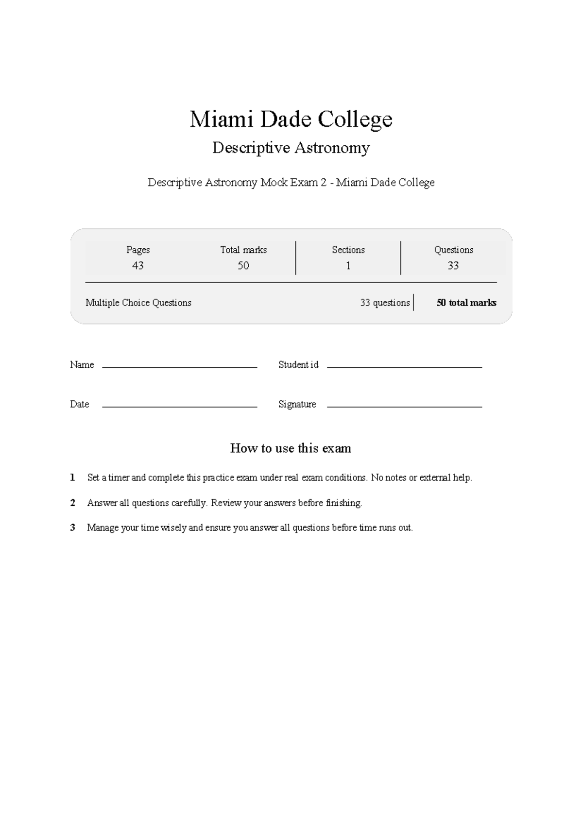 AST1002 Descriptive Astronomy Mock Exam 2 Practice Test 2026 - Studocu