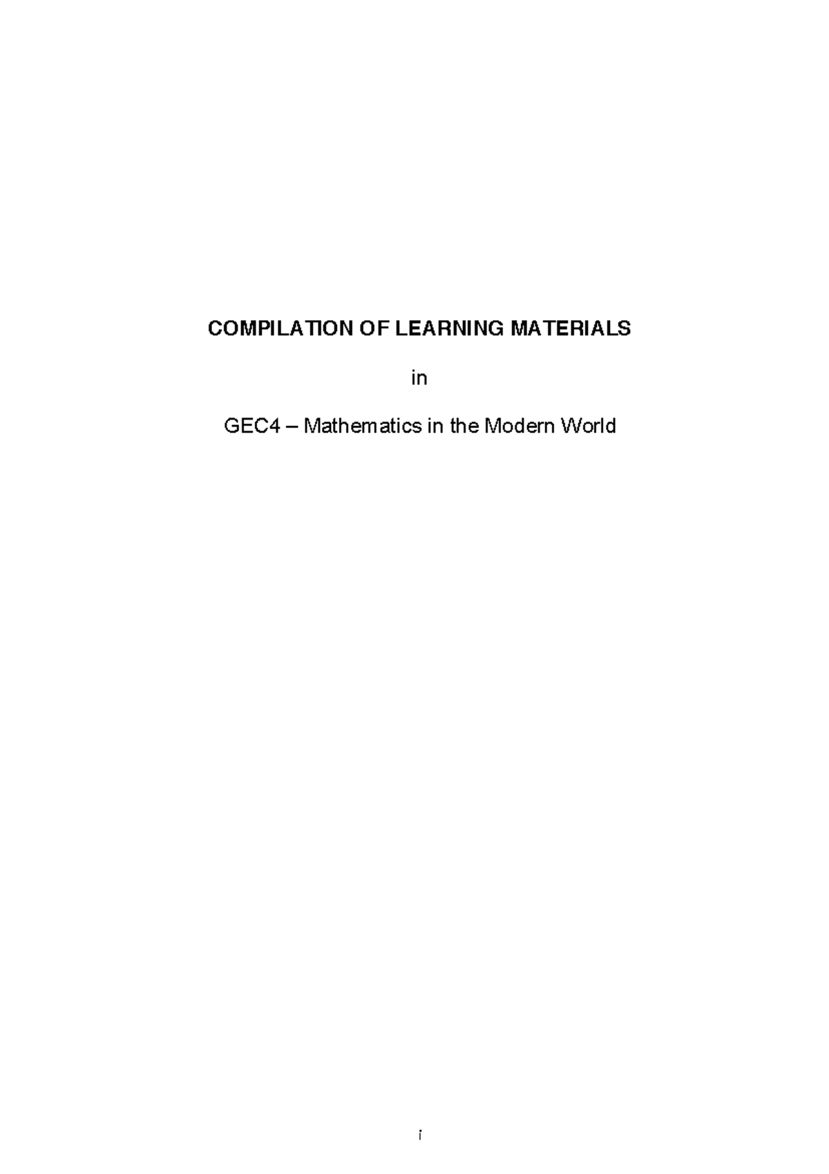 GEC4 Mathematics in the Modern World: Learning Materials Compilation ...