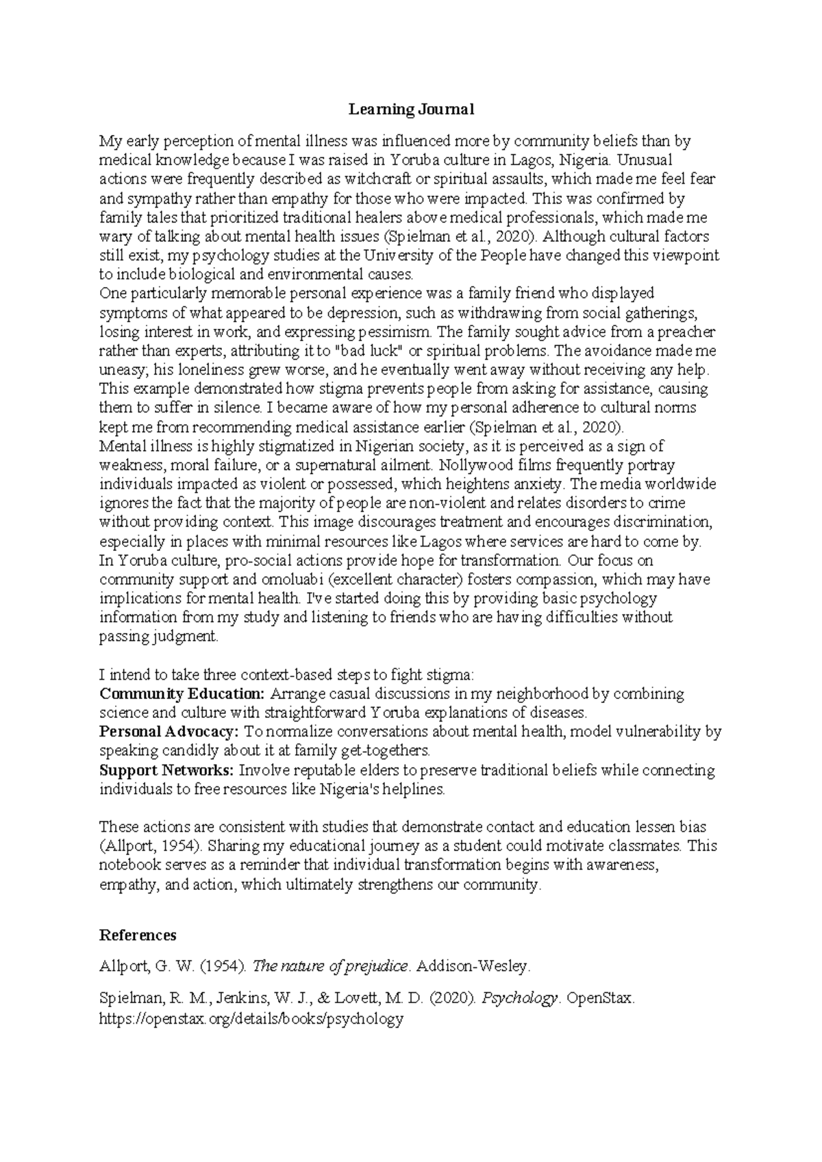 Learning Journal: Cultural Influences on Mental Illness Perception ...