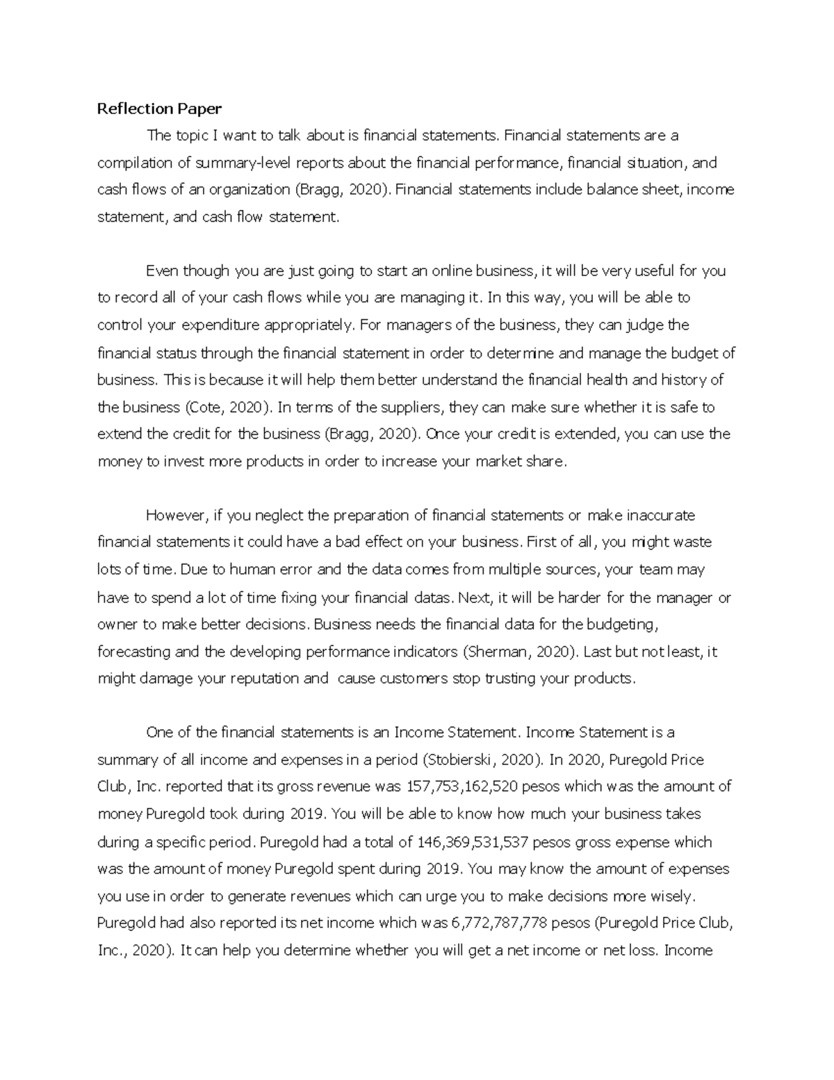 Reflection Paper on Financial Statements and Their Importance - Dnacct ...