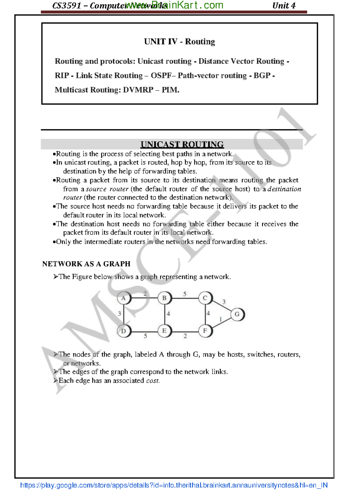 CS3591 Networks Unit 4: Routing Protocols and Algorithms Overview - Studocu
