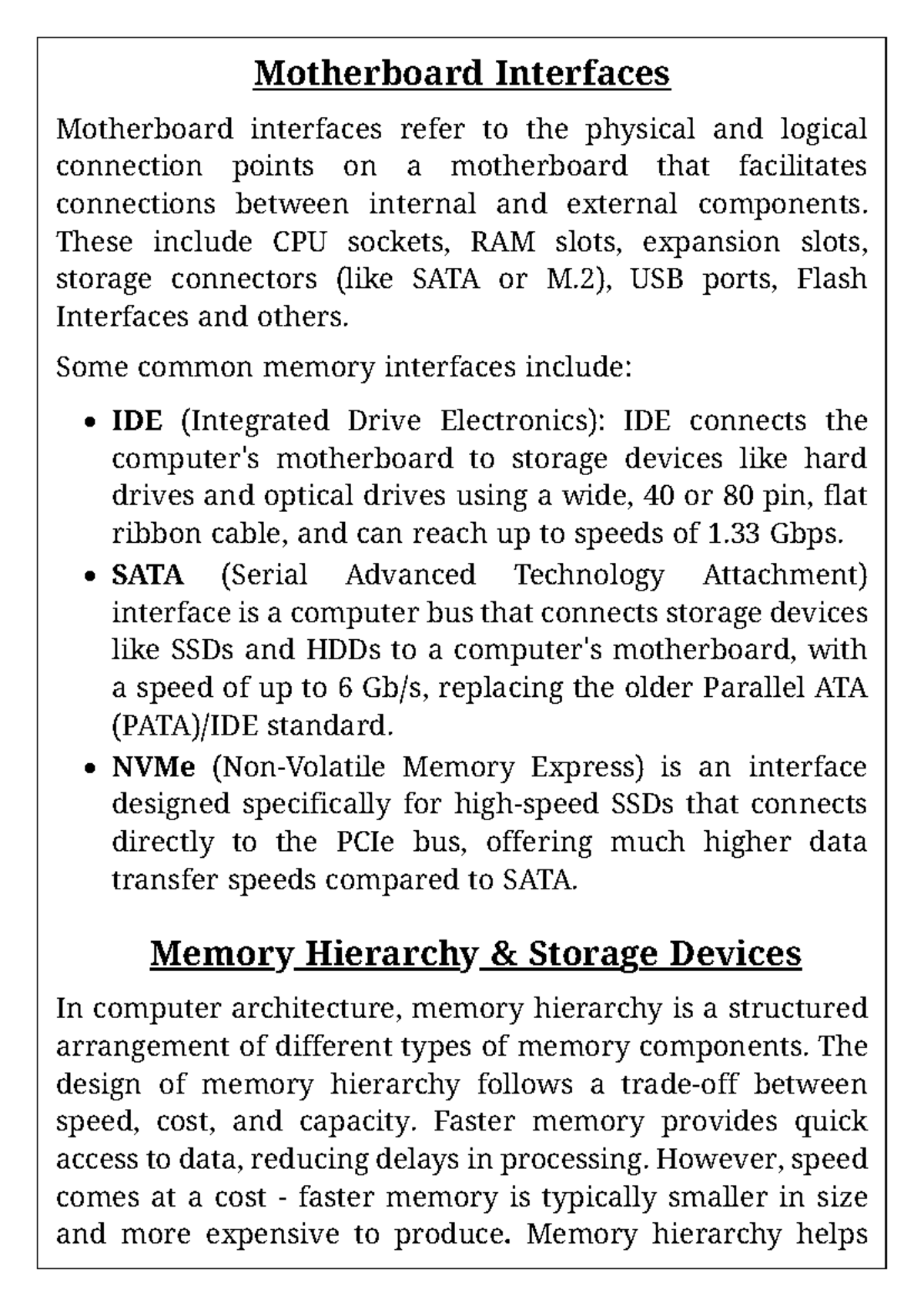 Module 2 - Motherboard Interfaces & Memory Hierarchy Overview - Studocu