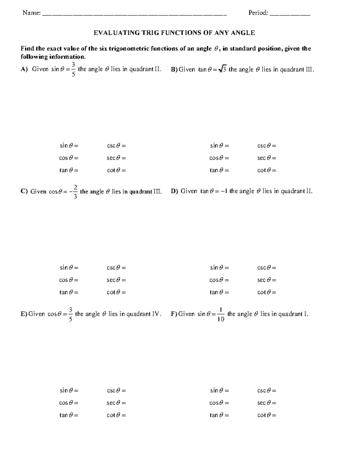 Evaluating Trig Functions of Any Angle - D4 Reference Angles & Unit ...