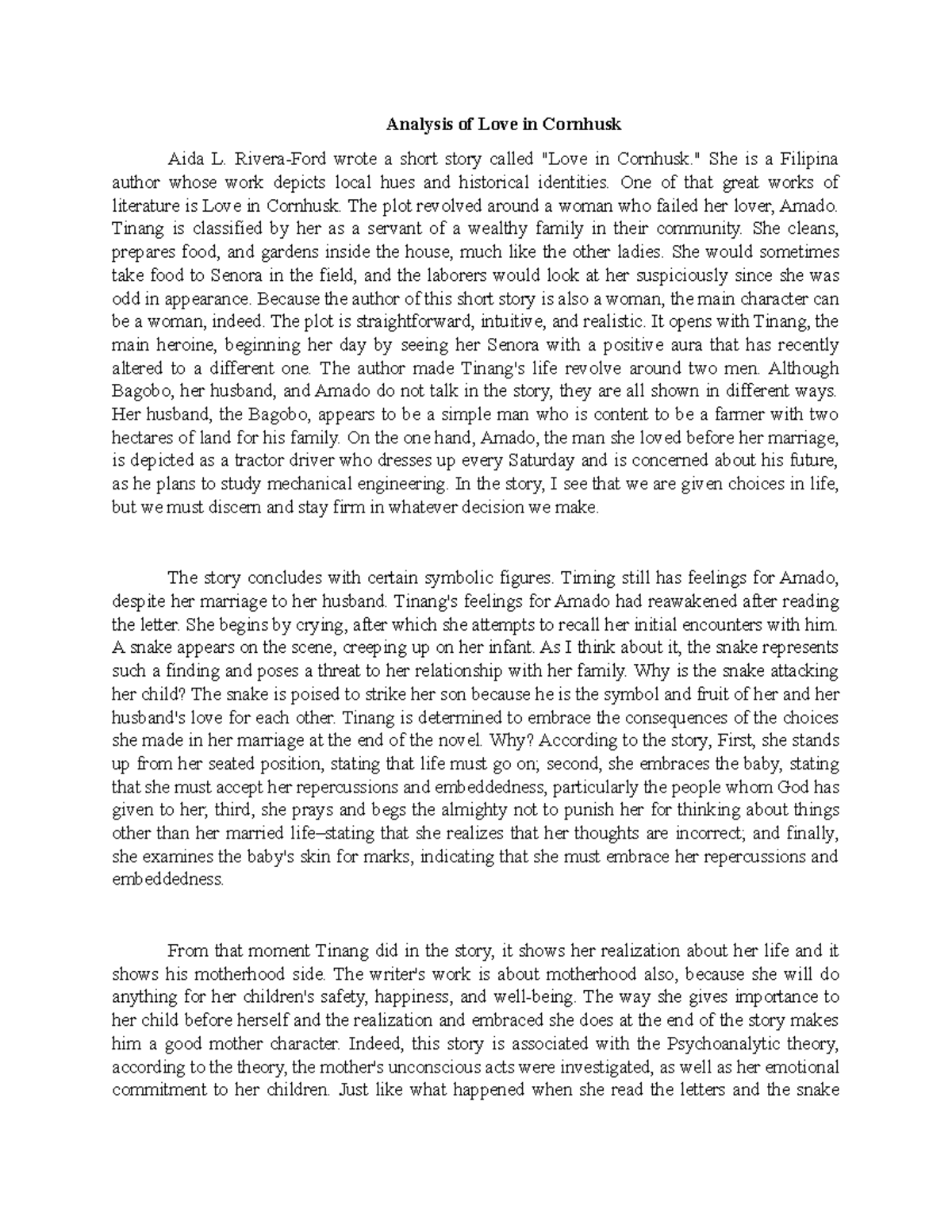 Psychoanalytic Analysis of Love in "Cornhusk": Aida L. Rivera-Ford ...