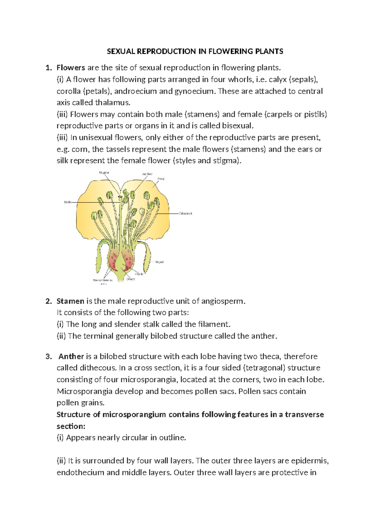 Sexual Reproduction in Flowering Plants - Study Notes (BIOL 101) - Studocu