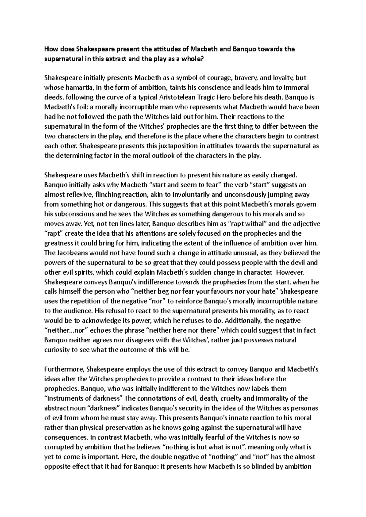 Macbeth and Banquo's Attitudes Toward the Supernatural: A Study - Studocu