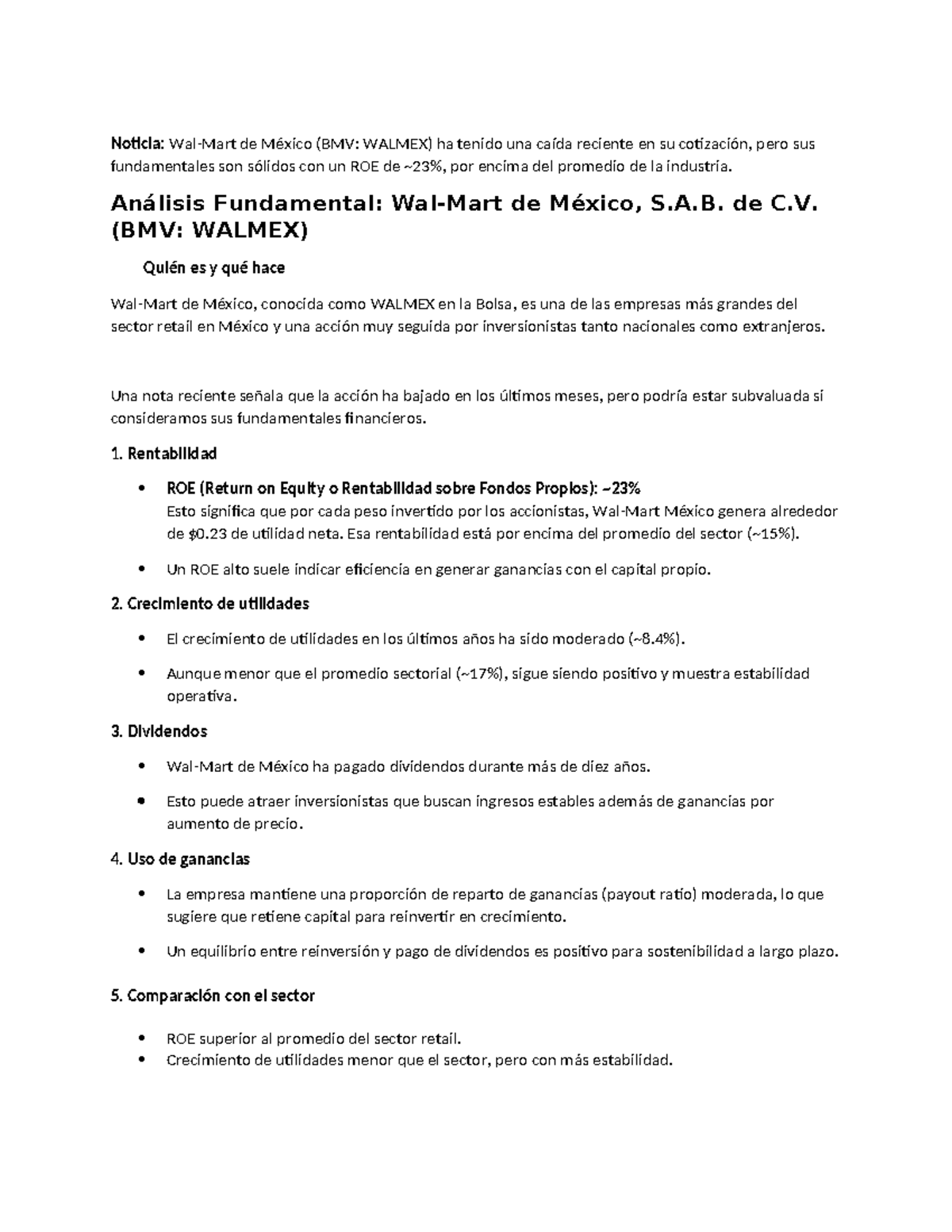 Análisis Fundamental de WALMEX (BMV: WALMEX) y su Rentabilidad - Studocu