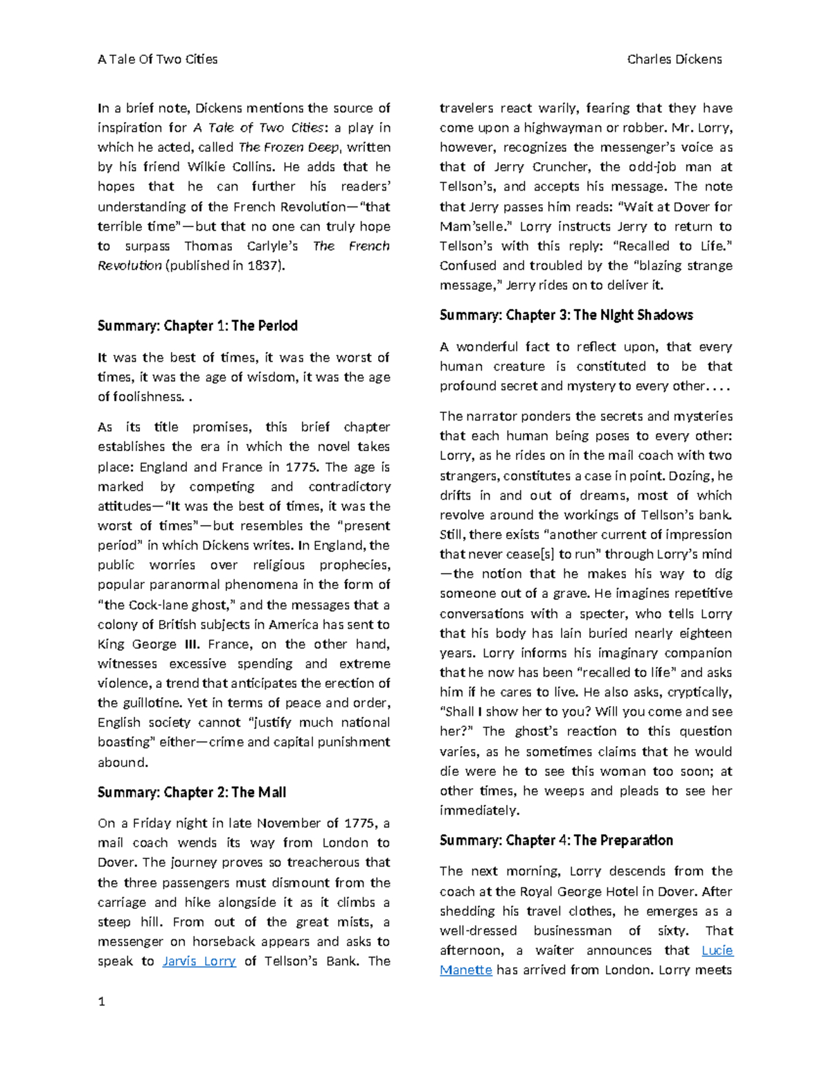 A Tale of Two Cities (ENG 101): Summary and Study Questions - Studocu