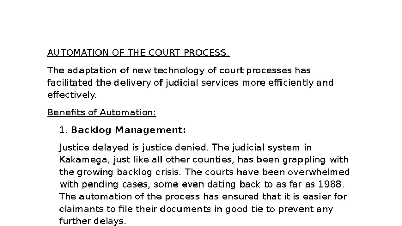 Automation of the Court Process: Enhancing Judicial Efficiency - Studocu