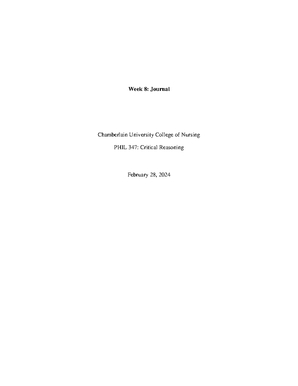 PHIL 347: Week 8 Critical Thinking Journal Reflection - Studocu