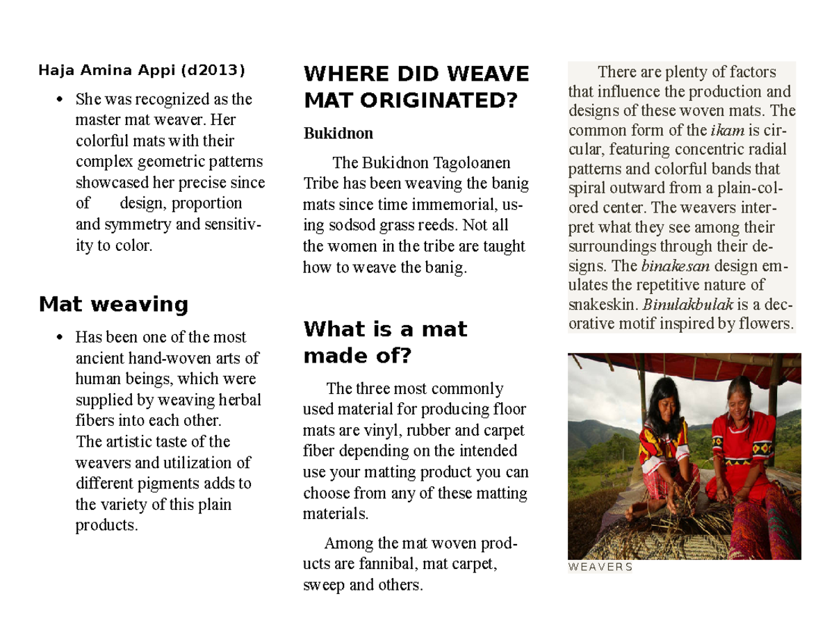 MAT Weaving - K-12 students - Haja Amina Appi (d2013) She was ...