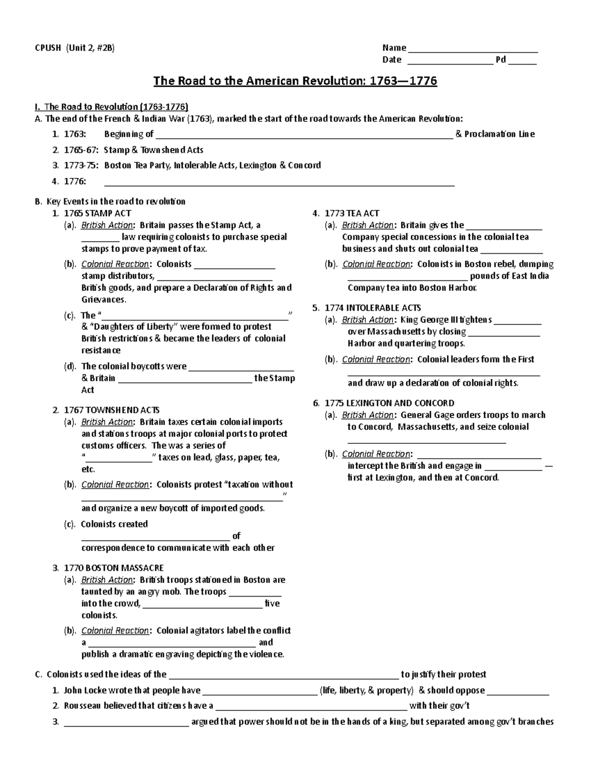 2 The Road to Revolution Notes Common Sense Activity - CPUSH (Unit 2 ...