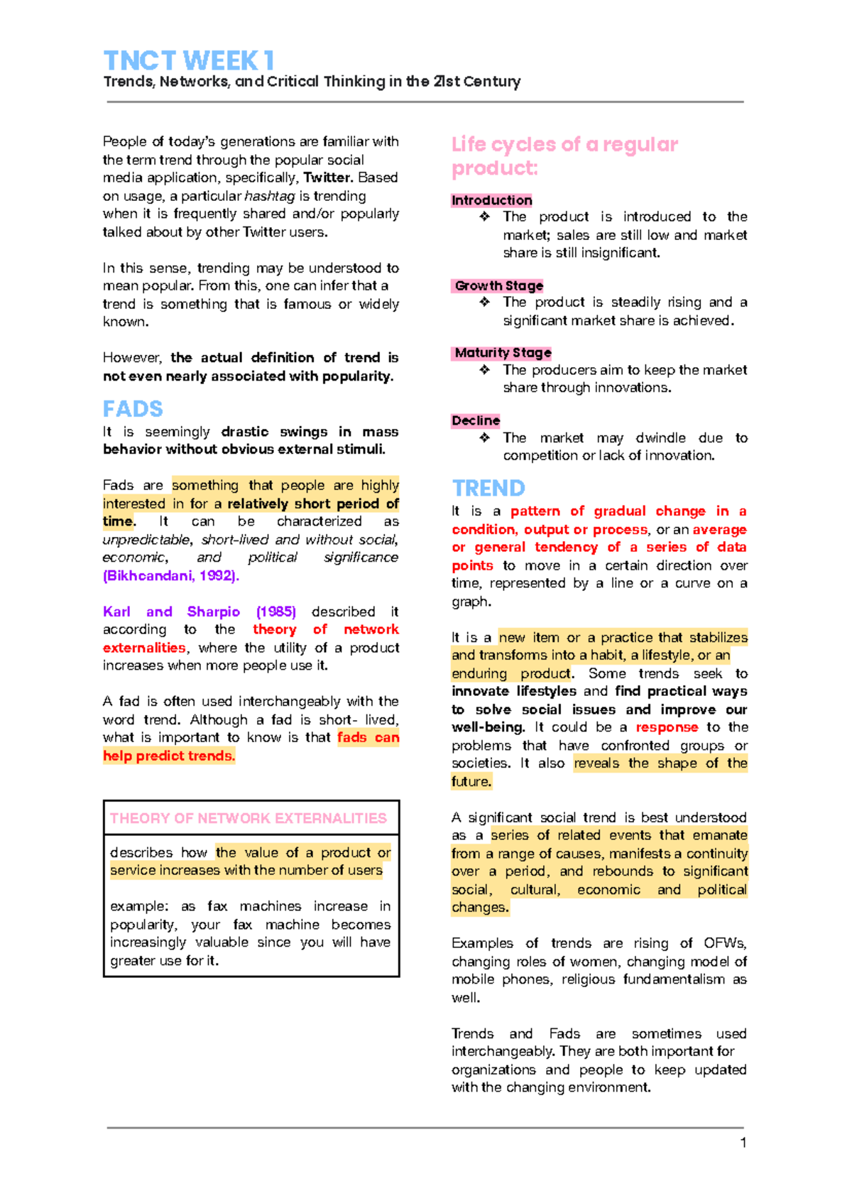TNCT notes - aaaaaaaaaaaaaaa - TNCT WEEK 1 Trends, Networks, and ...