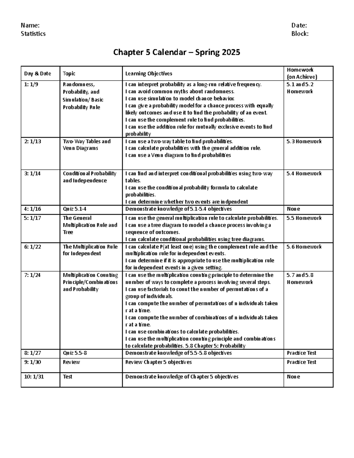 Chapter 5 Guided Notes: Probability & Statistics (Spring 2025) - Studocu